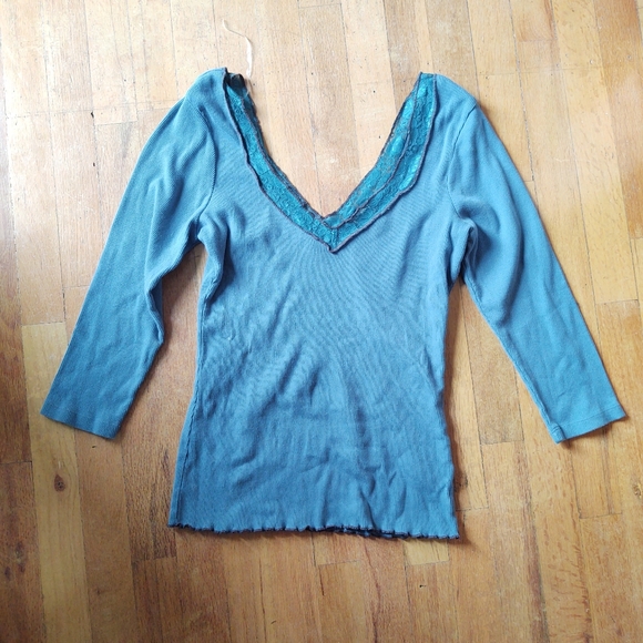 Mixit | Tops | Large Ribbed Low V Neck And V Back Shirt Tealblue | Poshmark